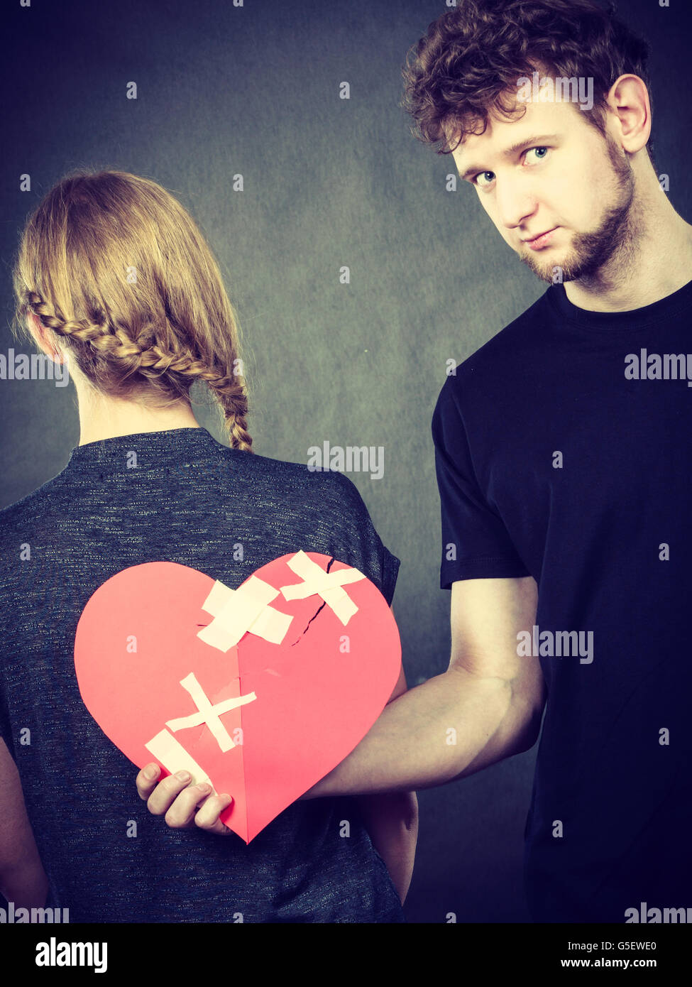 Broken heart difficult love concept. Sad unhappy couple woman and man ...