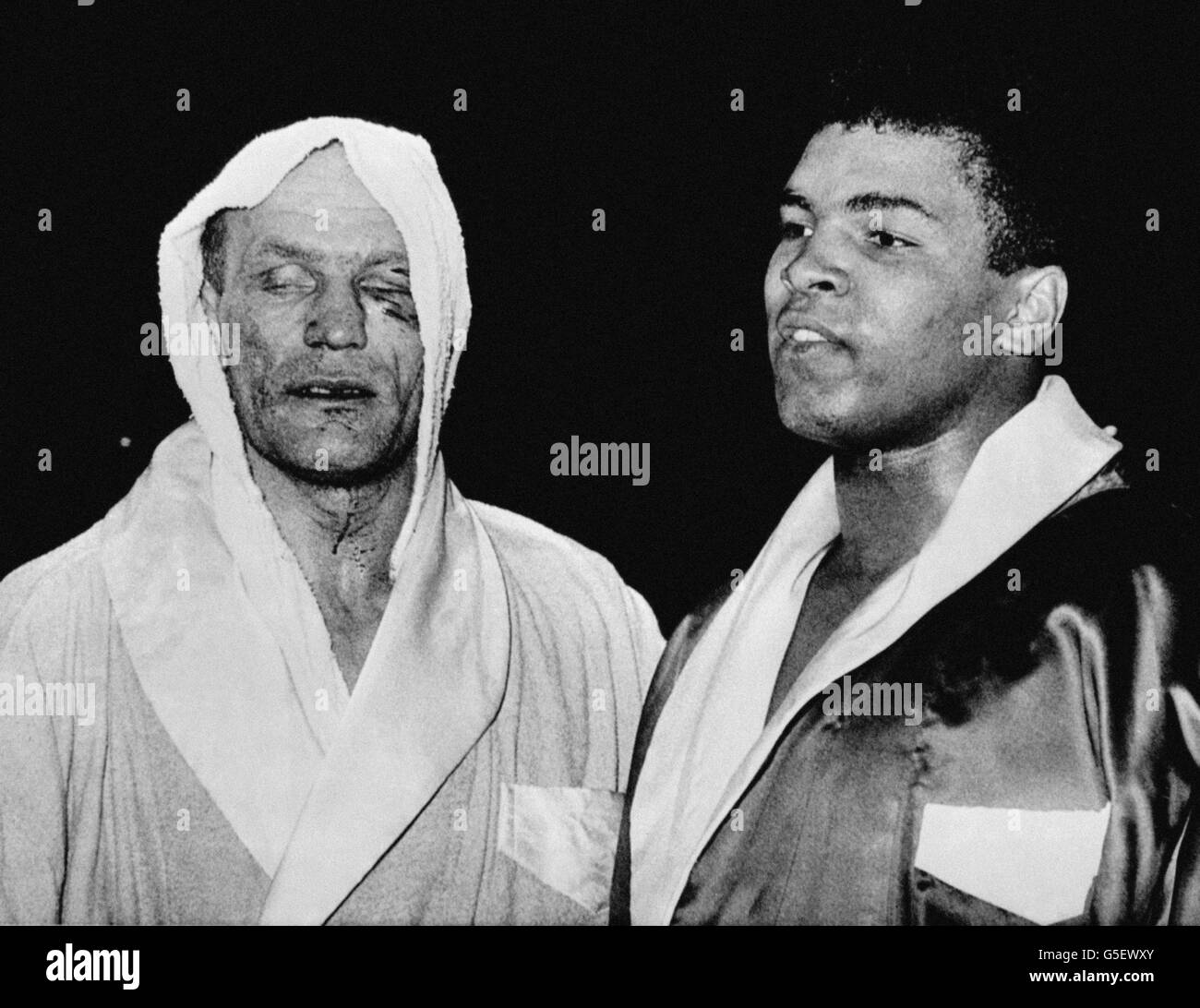 Cassius Clay (left) and Henry Cooper after their fight at Wembley ...