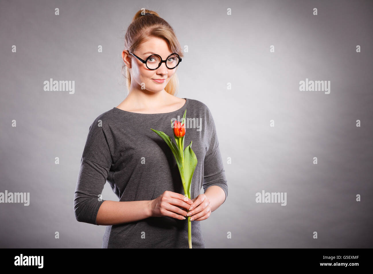 Leisure feelings flora nature beauty feminine concept. Seducive nerdy ...