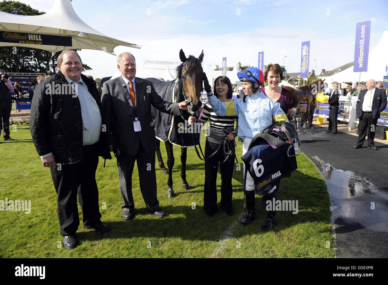 Jockey Graham Lee celebrates after winning the William Hill Ayr Bronze ...