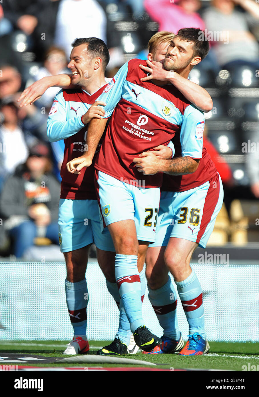 Burnley's Charlie Austin (centre) celebrates after scoring the ...