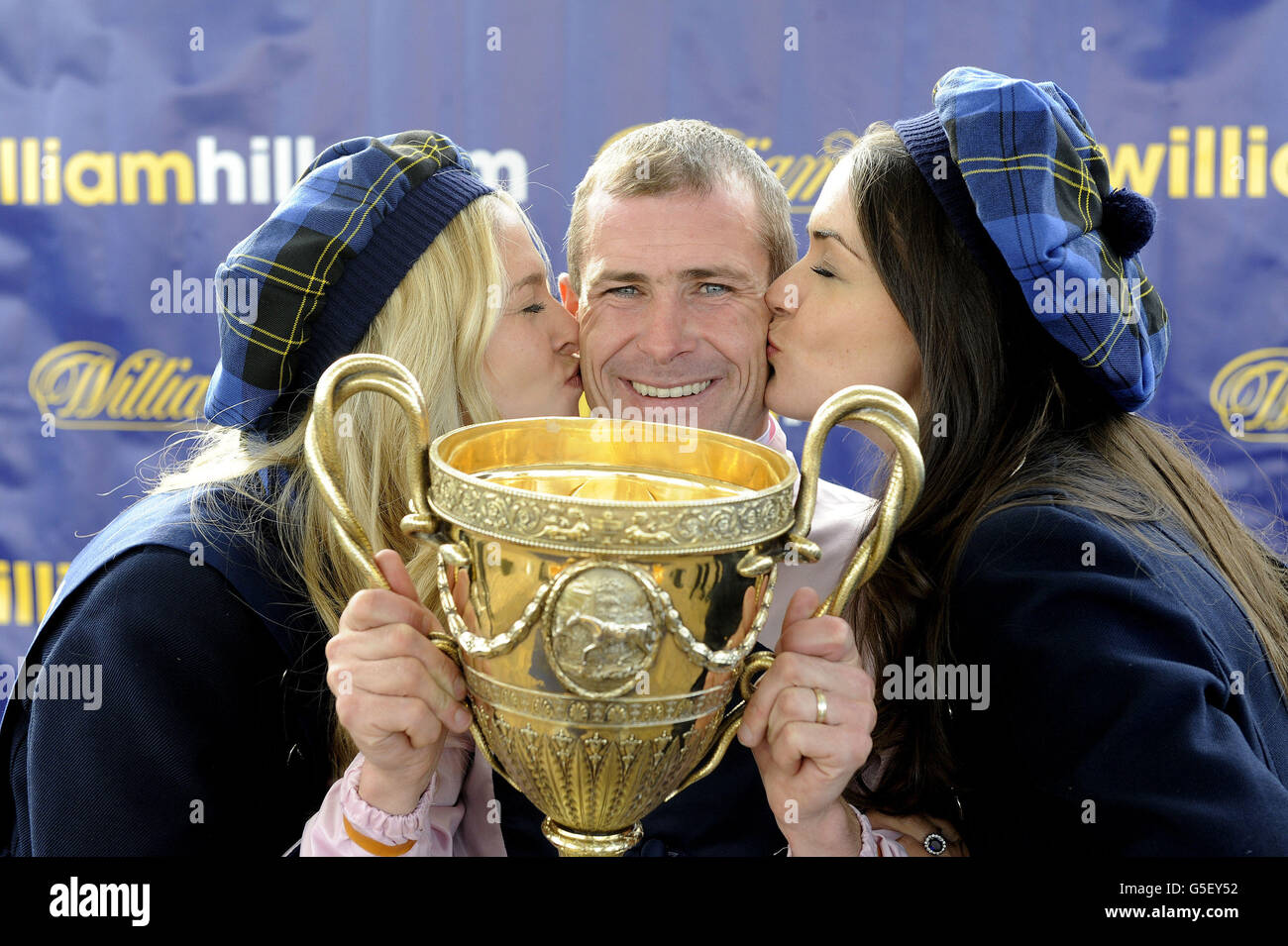 Pat Smullen celebrates winning the William Hill Ayr Gold Cup on Captain ...