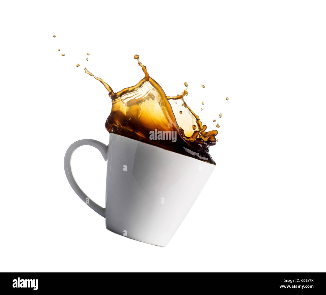 cup of splashing coffee isolated on white Stock Photo - Alamy