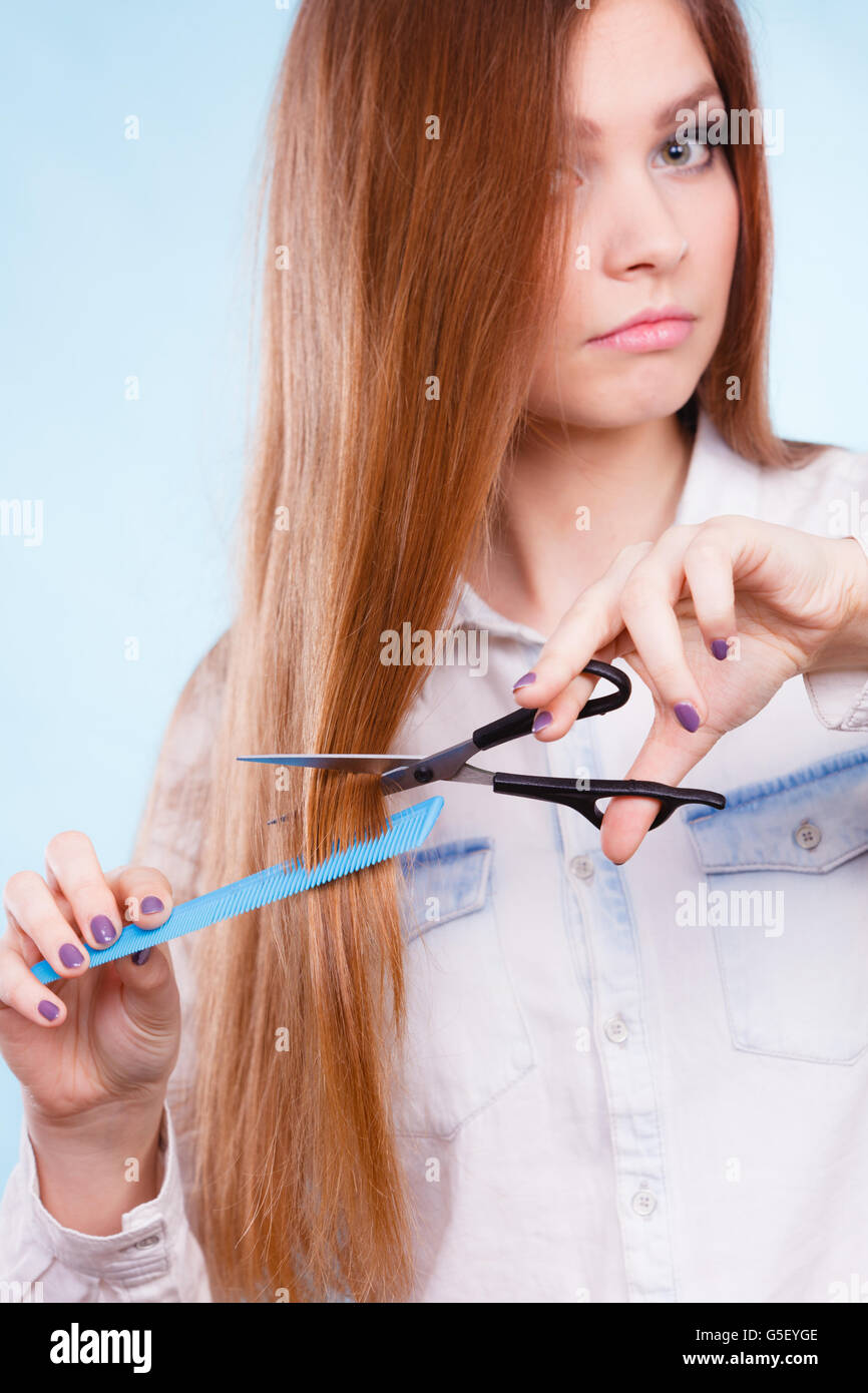 Work hairdo coiffure hairstyle concept. Female hairdresser presenting ...