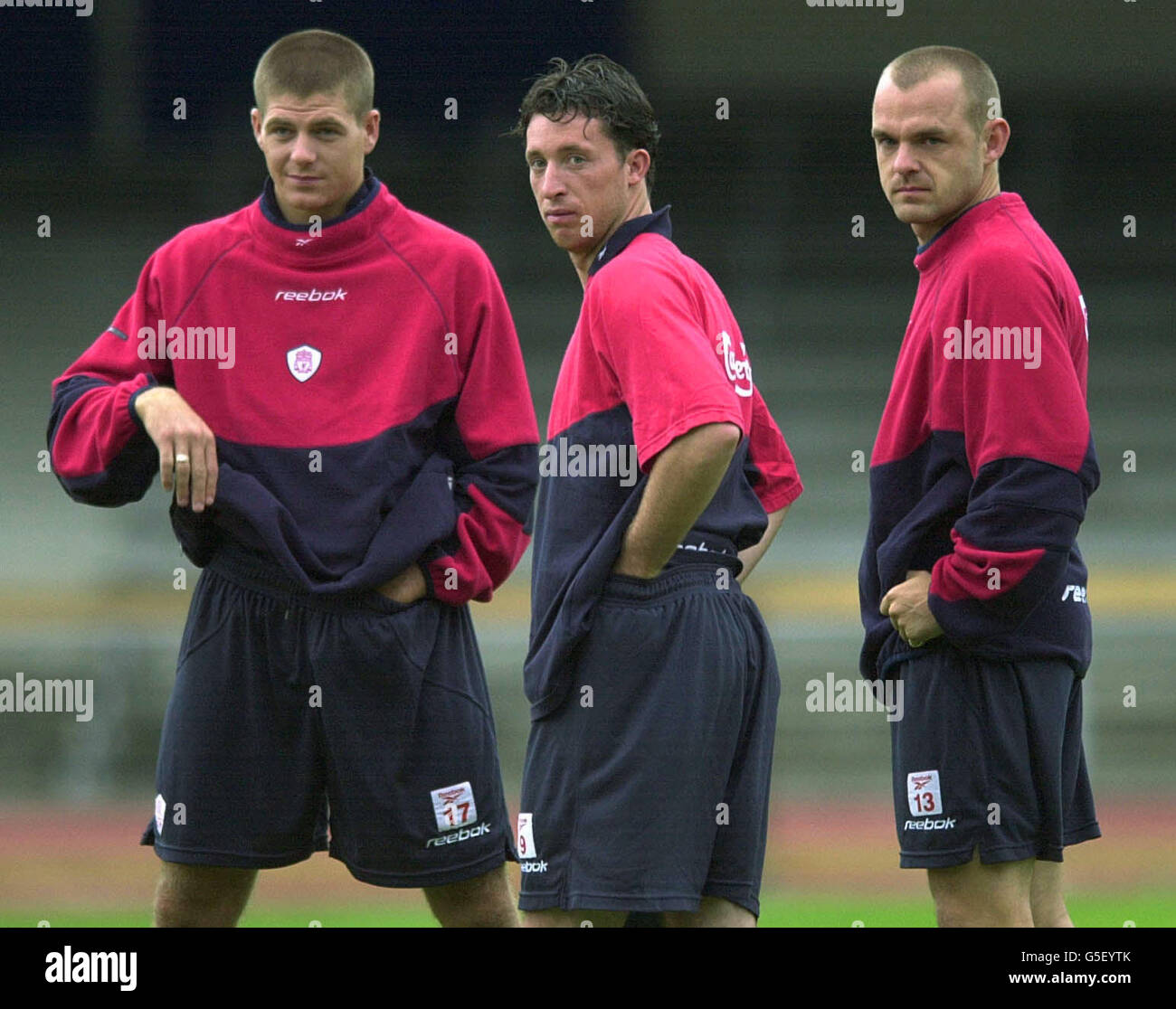 Liverpool players Steven Gerrard, Robbie Fowler, Danny Murphy (left to ...