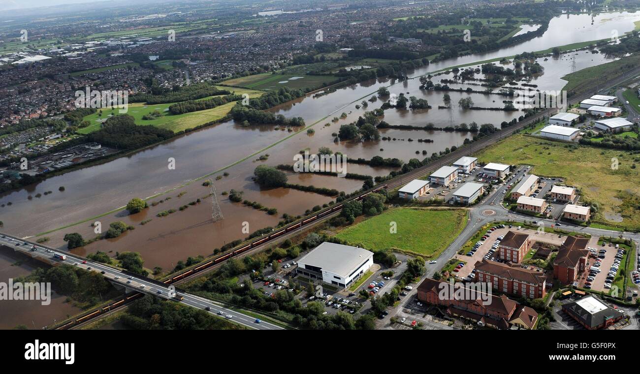An aerial view showing flood water from the River Ouse in York, North ...