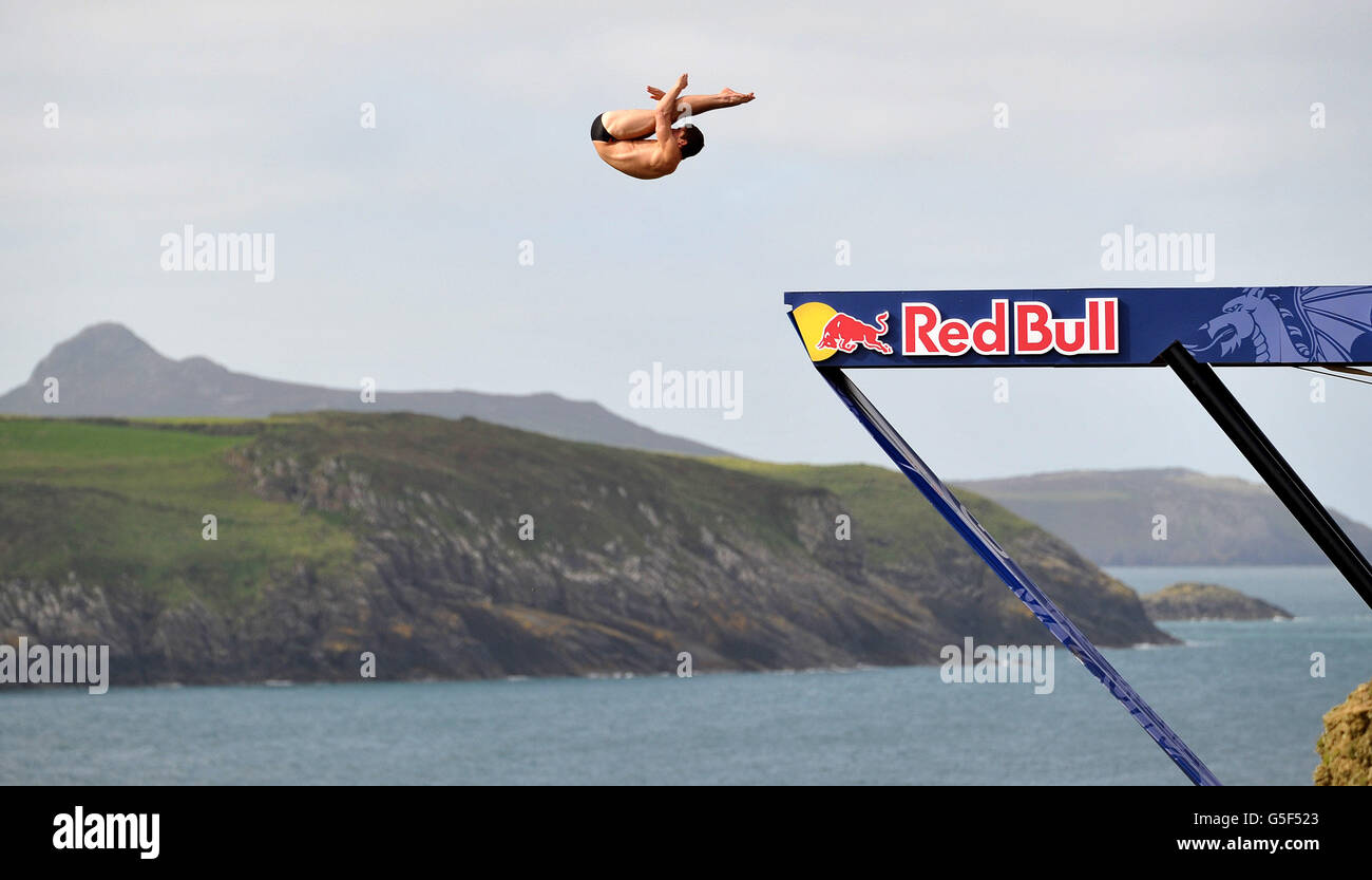 USA's Steven Lobue during the first day of the Red Bull Cliff Diving ...