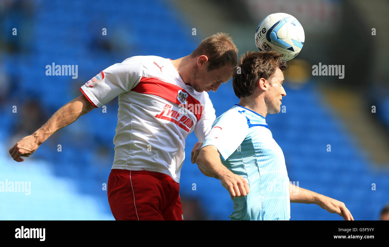 Stevenage's David Gray (left) and Coventry City's Kevin Kilbane battle ...