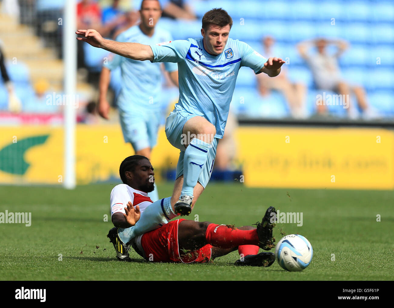 Coventry City's Steven Jennings (right) and Stevenage's Anthony Grant ...