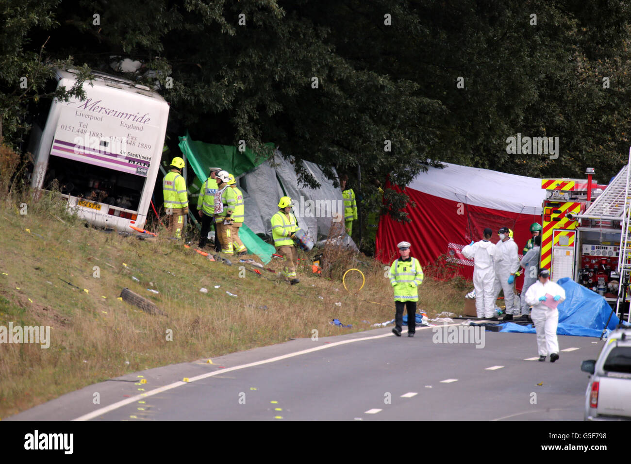 Emergency services at the scene of a coach crash on the A3 near ...