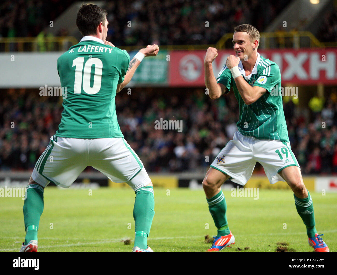 Northern Ireland's Dean Shiels (right)celebrates with Kyle Lafferty ...