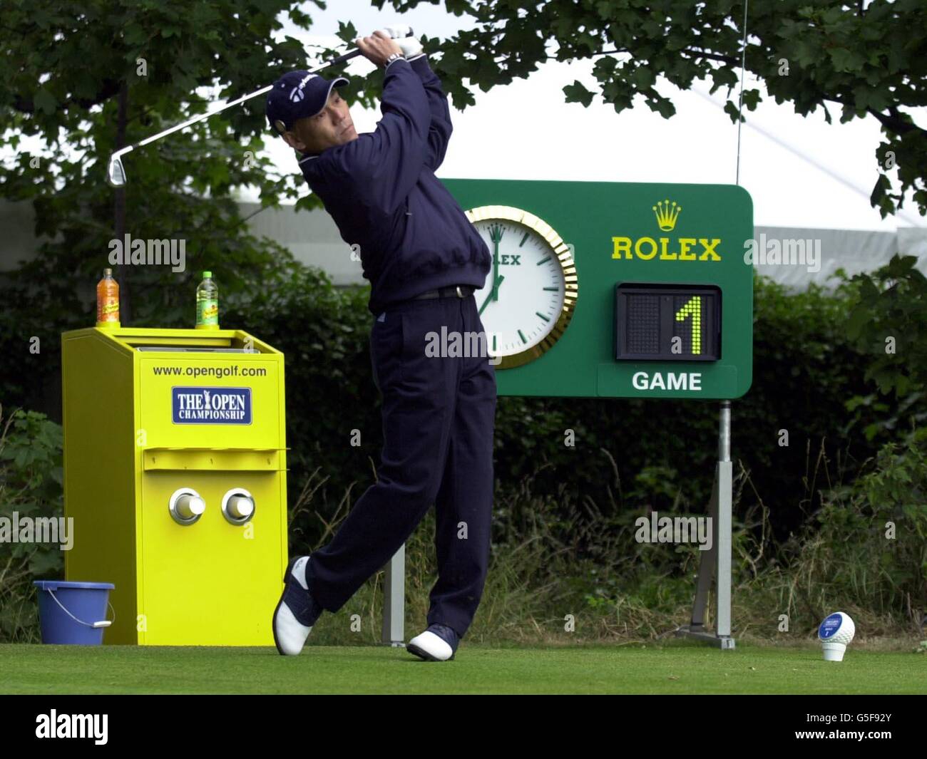 Japan's Hidemichi Tanaka plays the first shot of the 130th Open ...