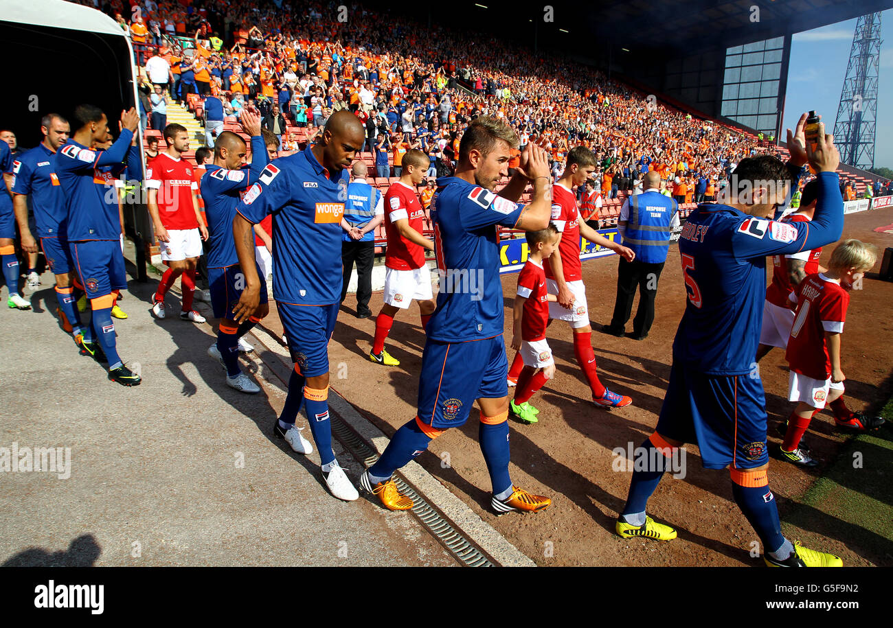 Blackpool players walk out on to the pitch prior to kick-off Stock ...