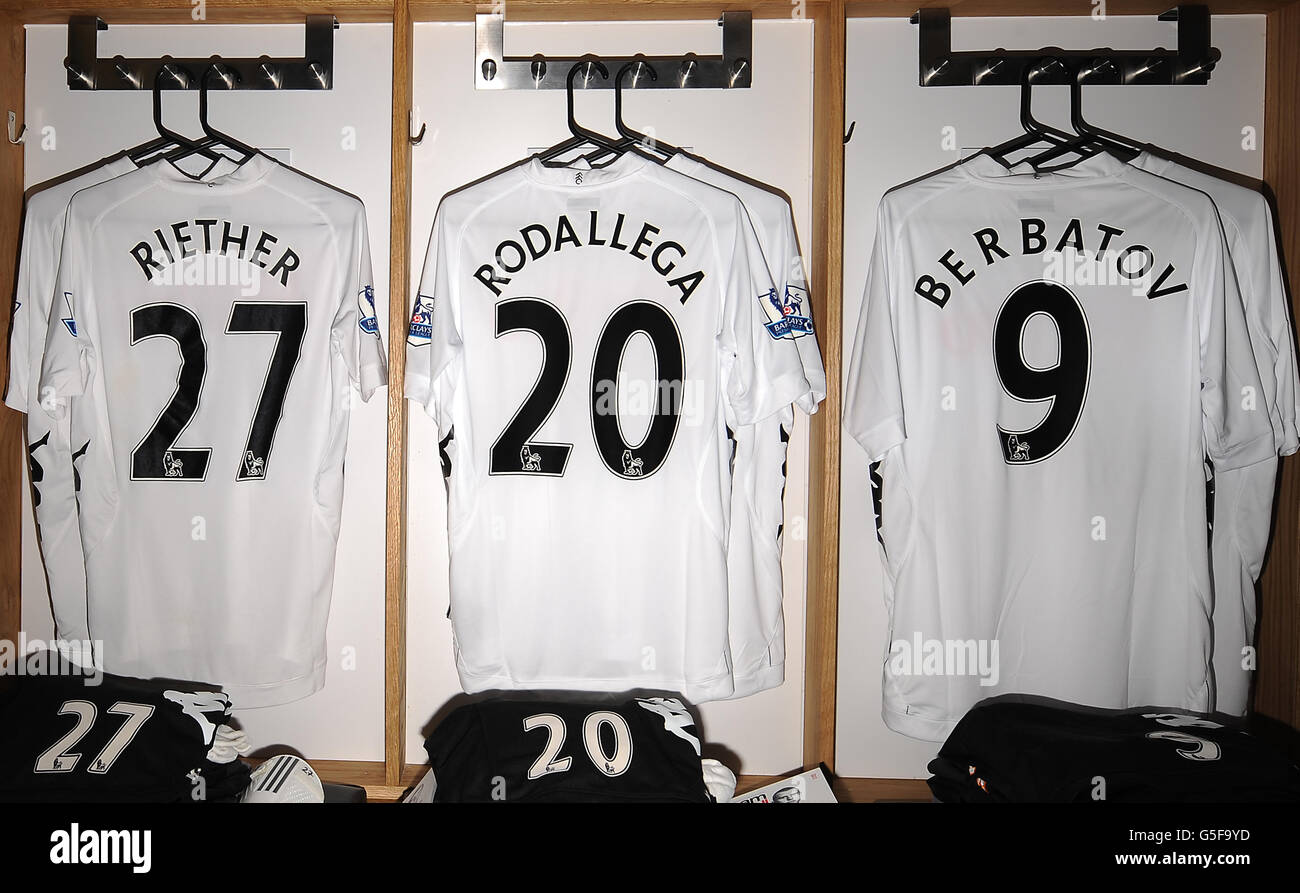 General view of the Fulham dressing room with the shirts of Sascha ...