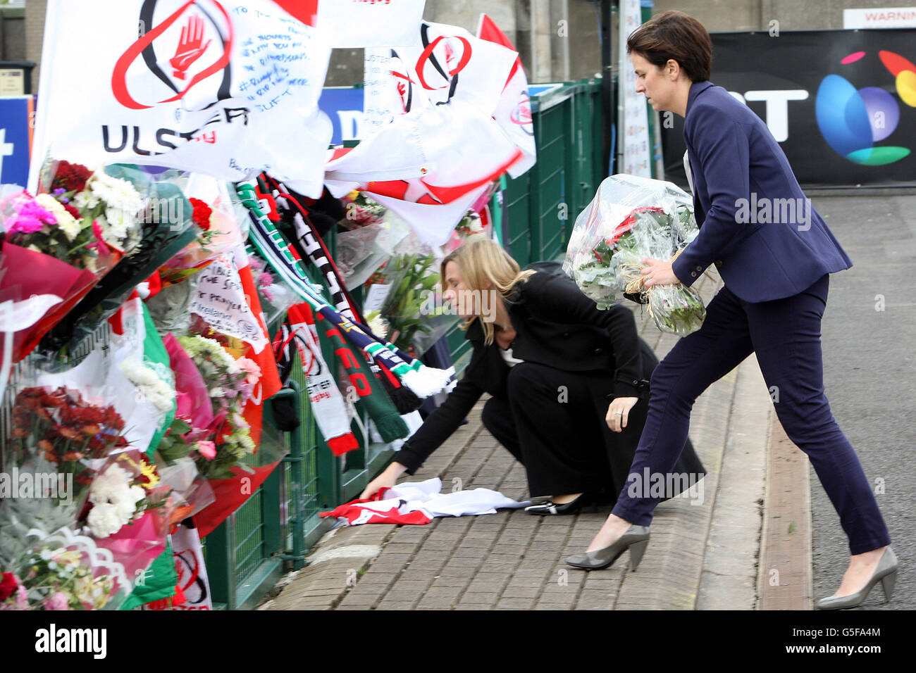 Tributes are left at Ravenhill rugby ground, Belfast, where a book of ...