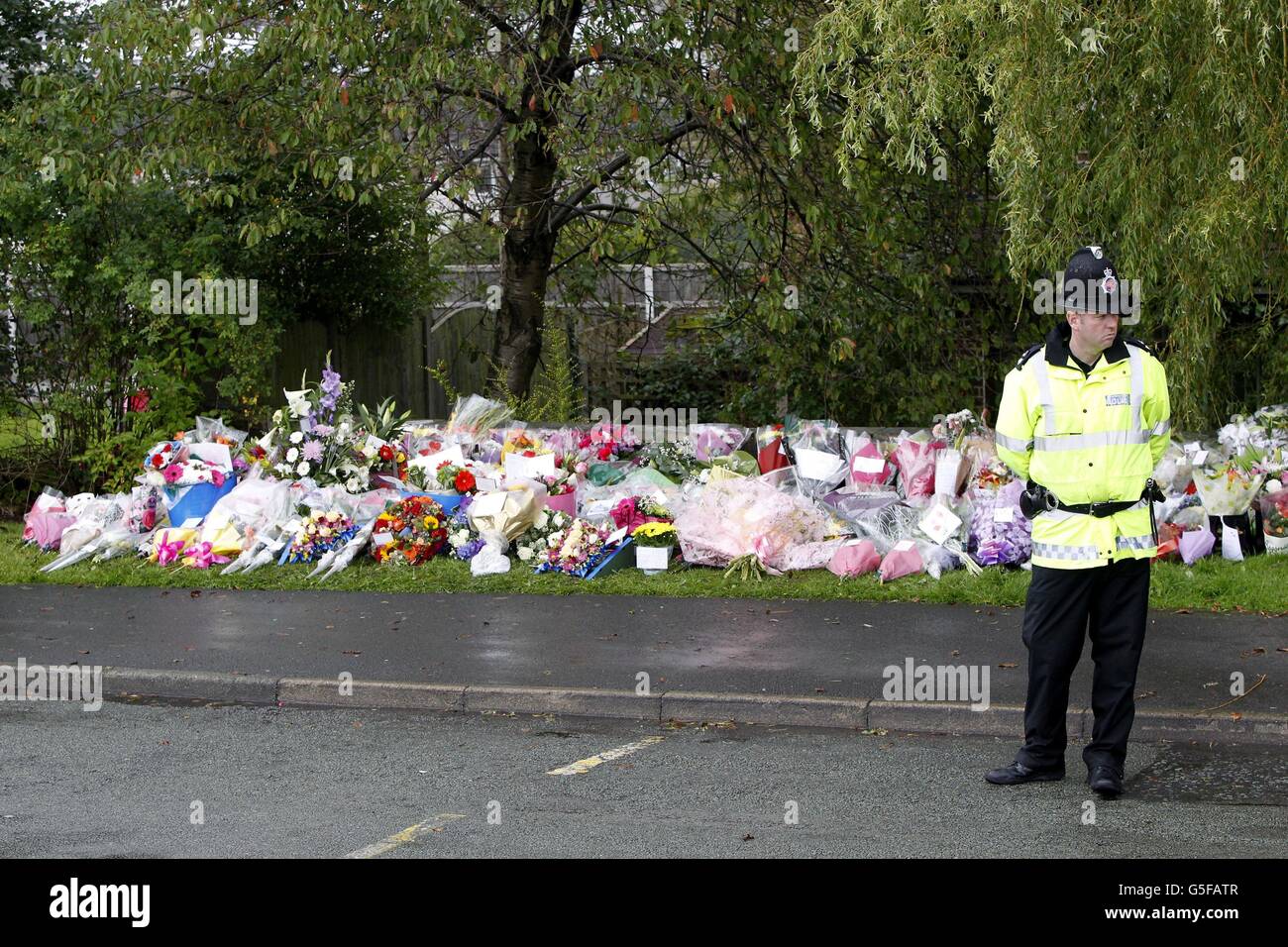 Floral tributes near to the scene where Pcs Fiona Bone and Nicola ...