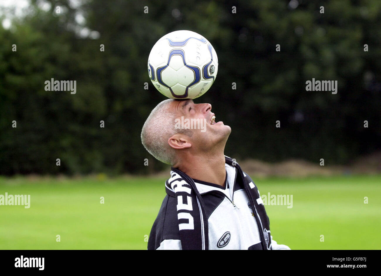 Derby County's new signing Fabrizio Ravanelli paraded outside after a ...