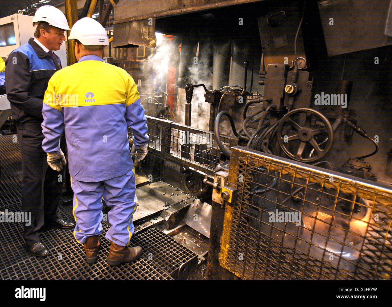 Prime Minister David Cameron speaks to workers during a visit to Tata ...