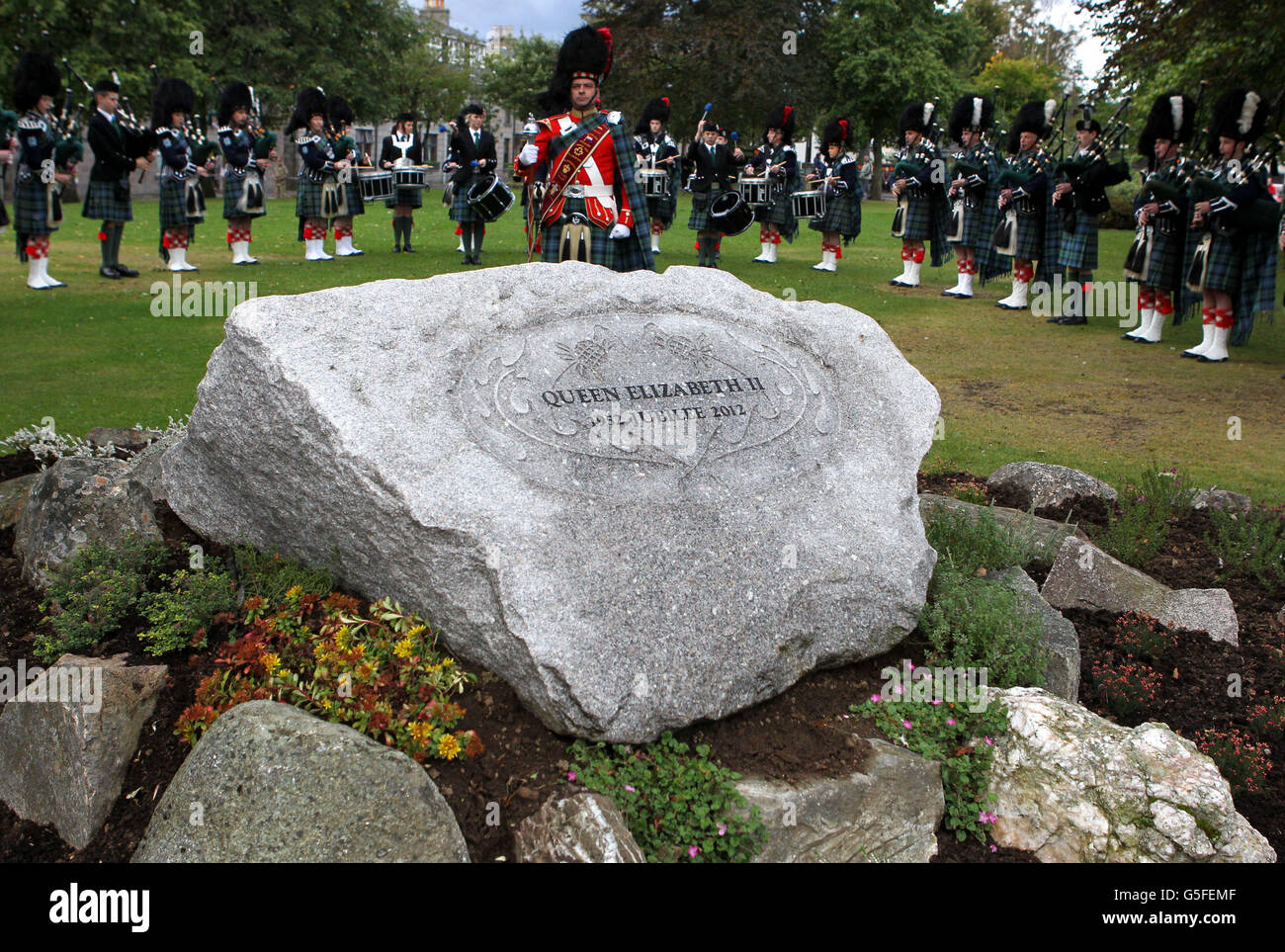 Unveiled plaque marking special diamond jubilee cairn close balmoral ...