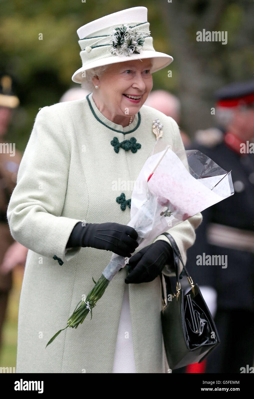 Queen Elizabeth II, in Ballater, Aberdeenshire, prior to unveiling a ...