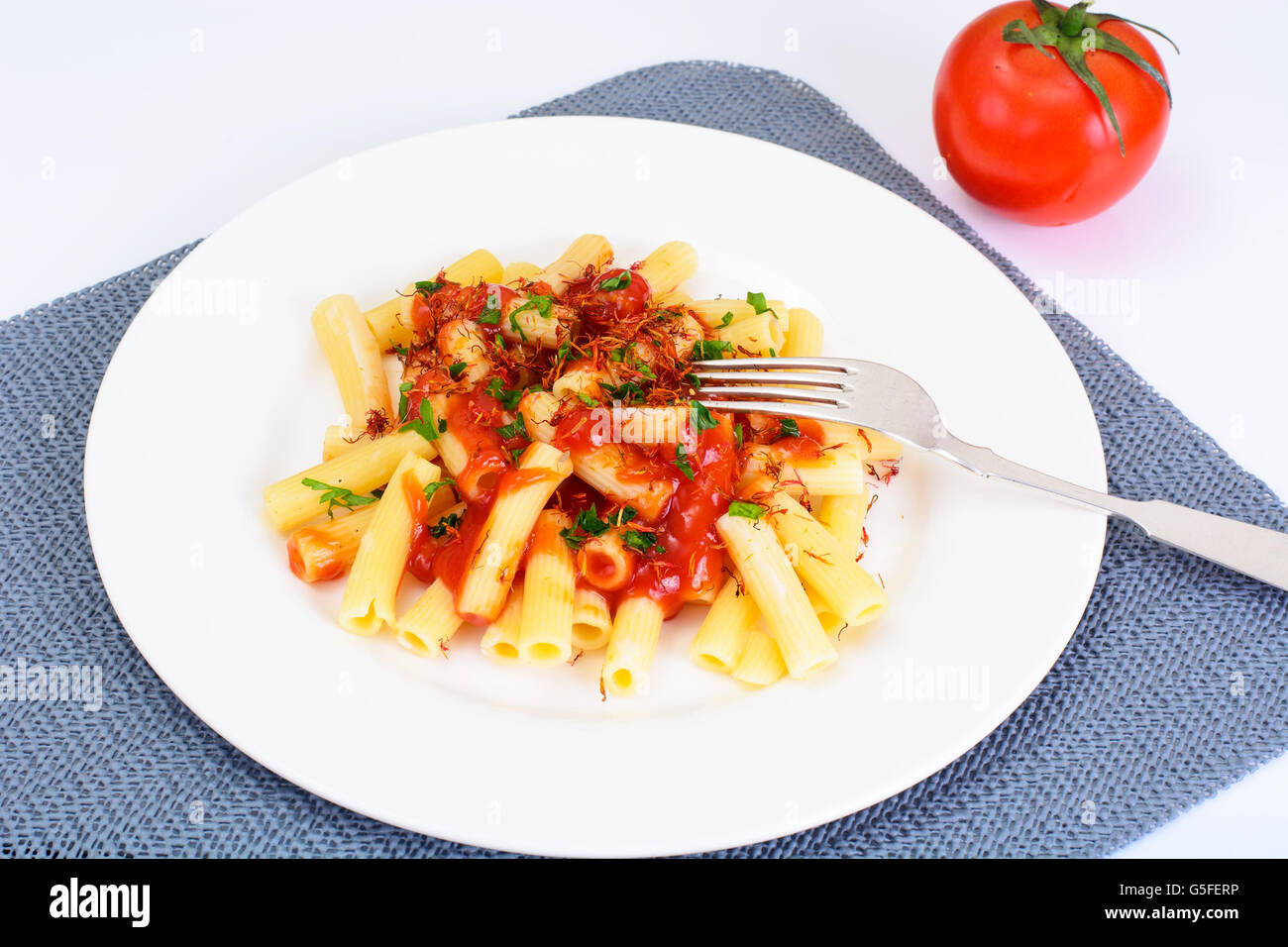Pasta with Tomato Sauce Ketchup and Saffron Stock Photo - Alamy