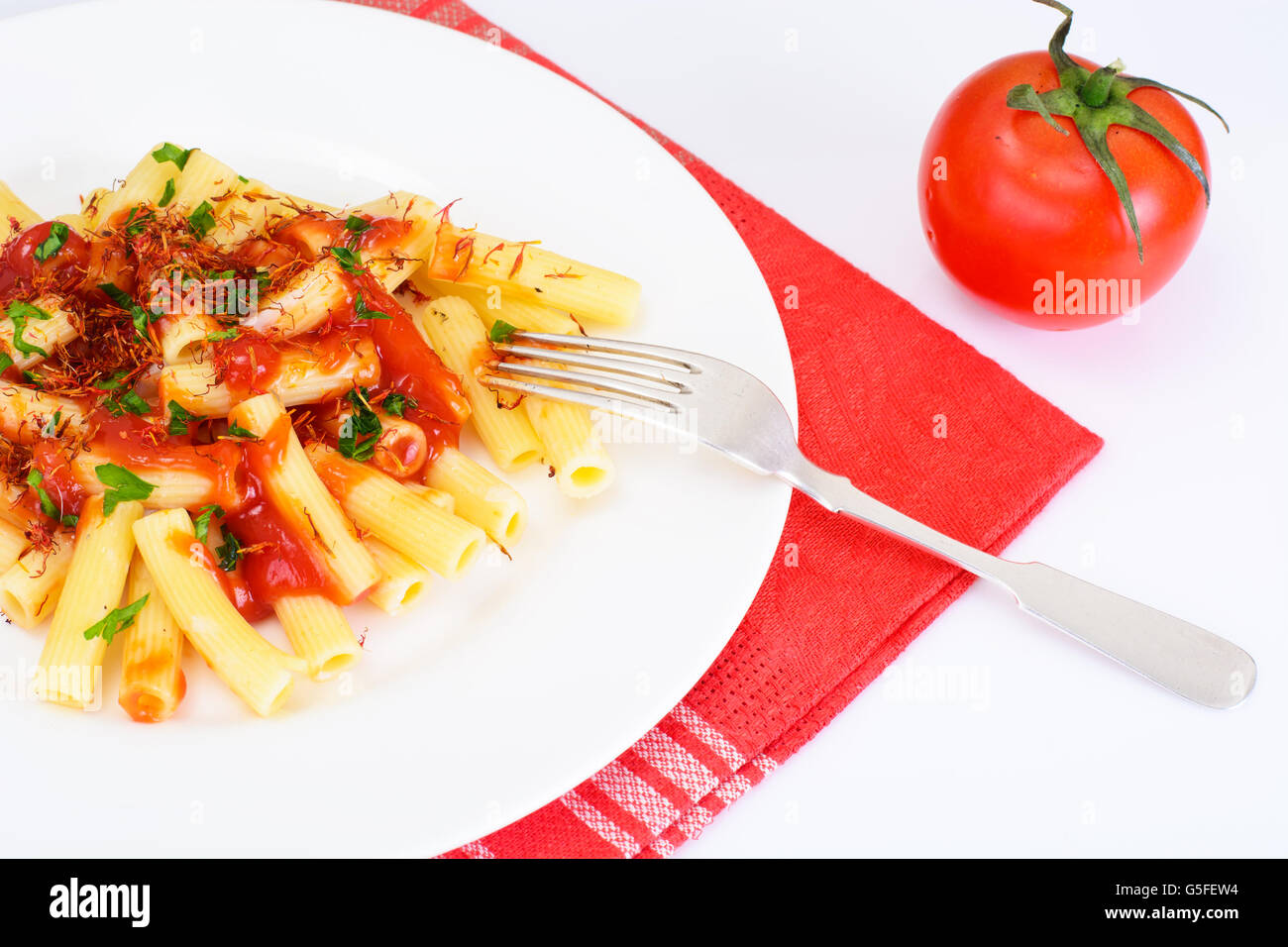 Pasta with Tomato Sauce Ketchup and Saffron Stock Photo - Alamy