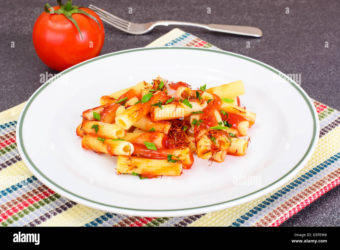 Pasta with Tomato Sauce Ketchup and Saffron Stock Photo - Alamy