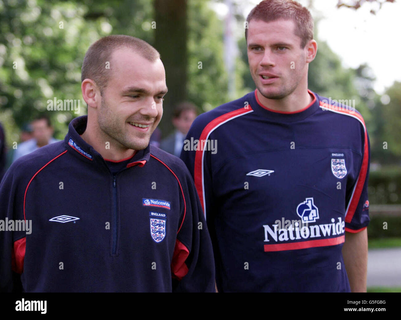 England's only uncaped player Danny Murphy (left) shares a joke with ...