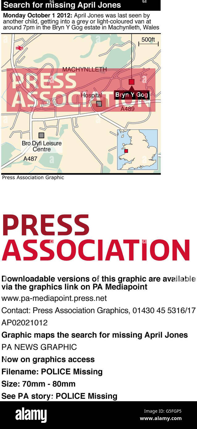 POLICE Missing. Graphic maps the search for missing April Jones Stock ...