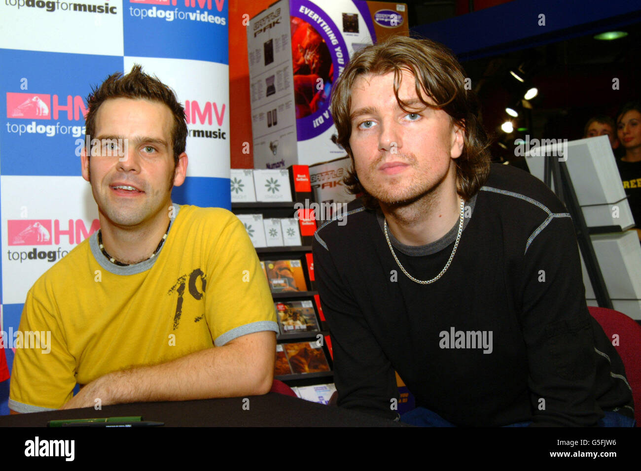 Danny McNamara (R) and Mike Heaton of the rock band Embrace attend the ...