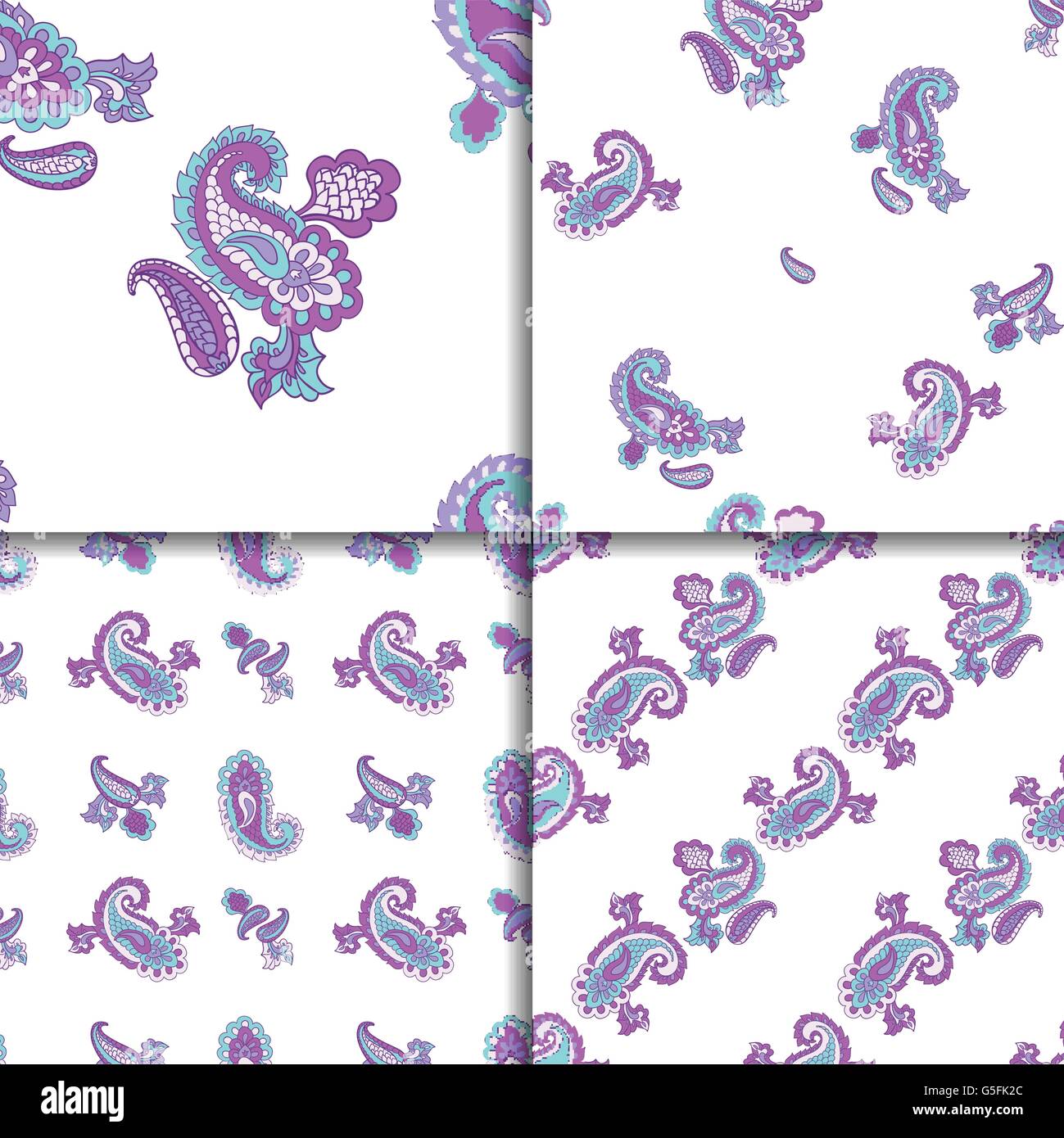 Vector illustration of seamless paisley pattern set Stock Vector Image ...
