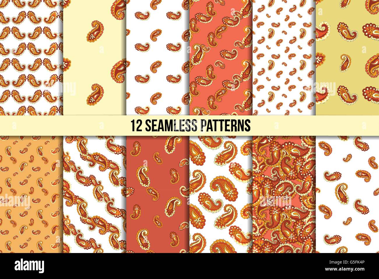 Vector illustration of seamless paisley pattern set Stock Vector Image ...