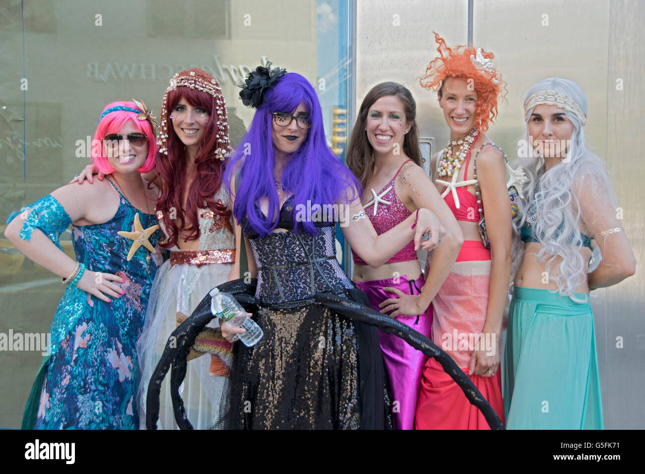 A group of Manhattan ladies in costume on the way to the Mermaid Parade ...