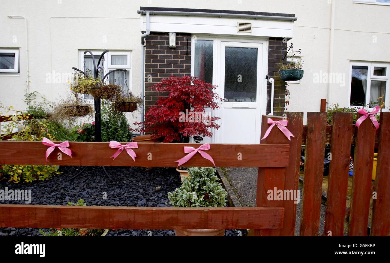 April Jones missing. Pink ribbons have been tied to the fence outside ...