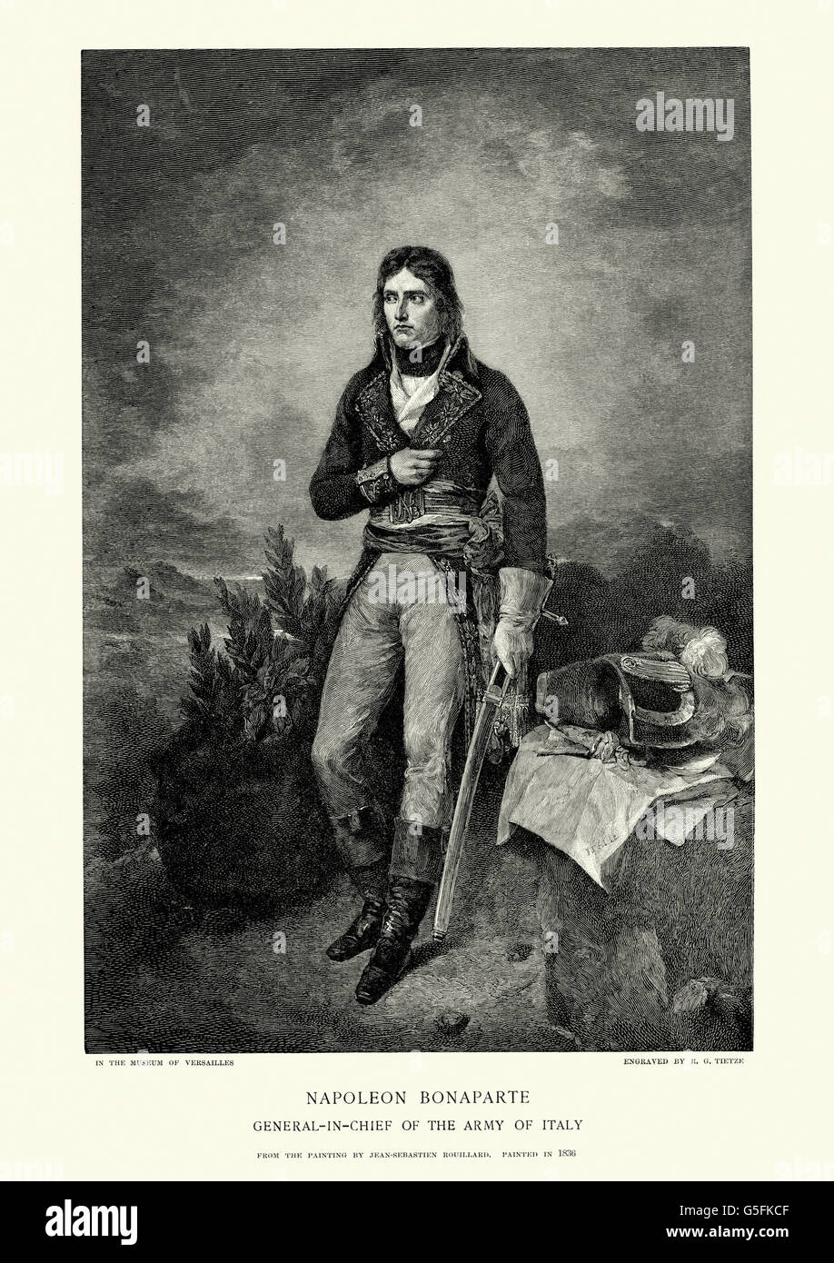 Vintage engraving of Napoleon Bonaparte General of the Army of Italy ...