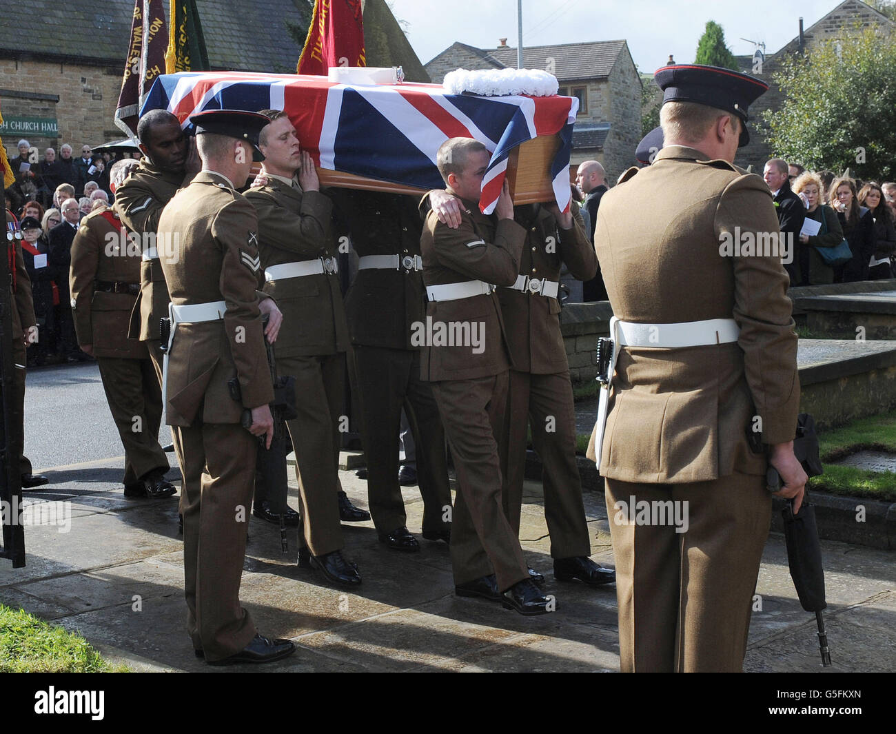 The coffin of Private Thomas Wroe arrives for his funeral service at St ...