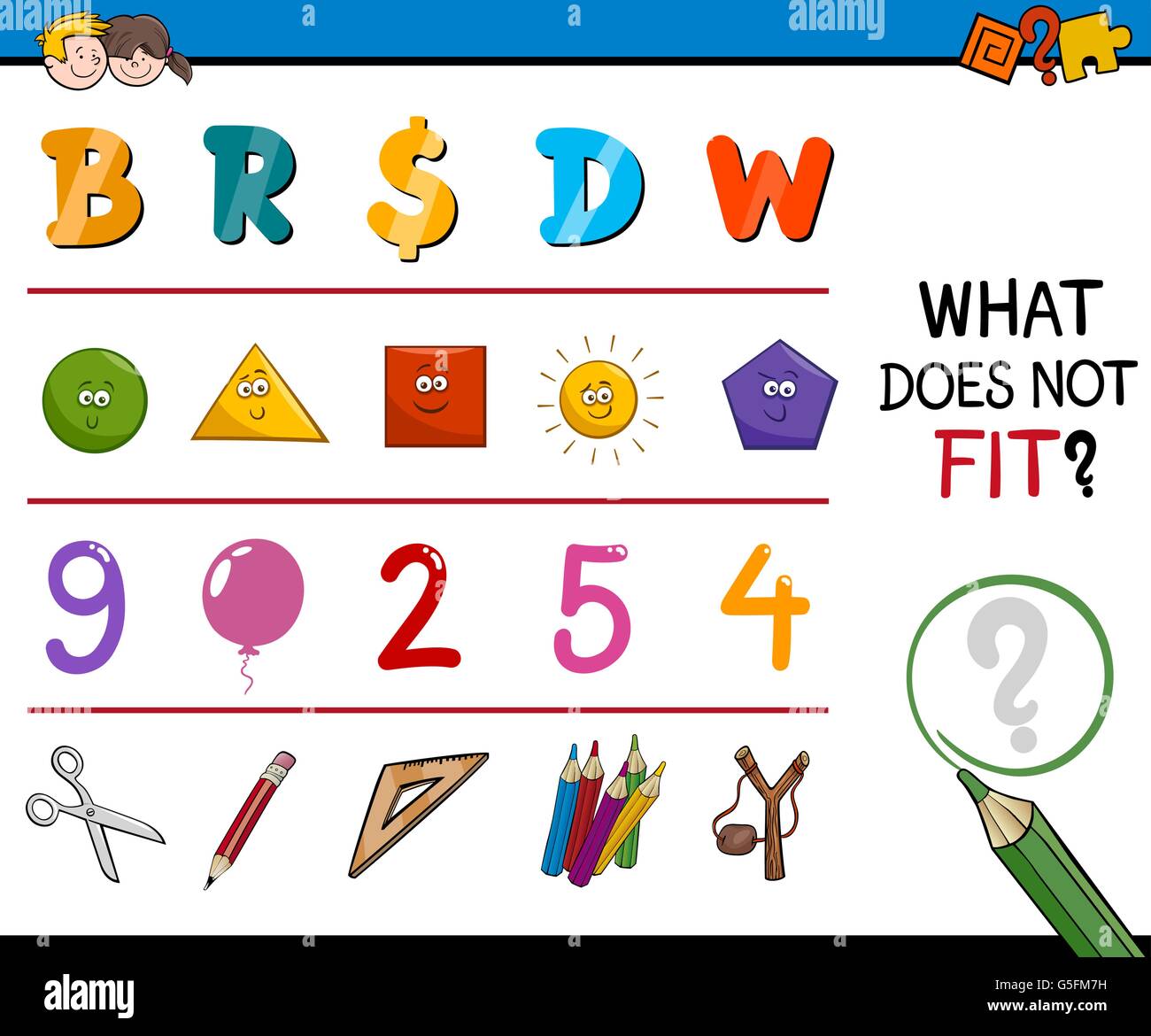 Cartoon Illustration of Finding Improper Picture in the Row Educational ...
