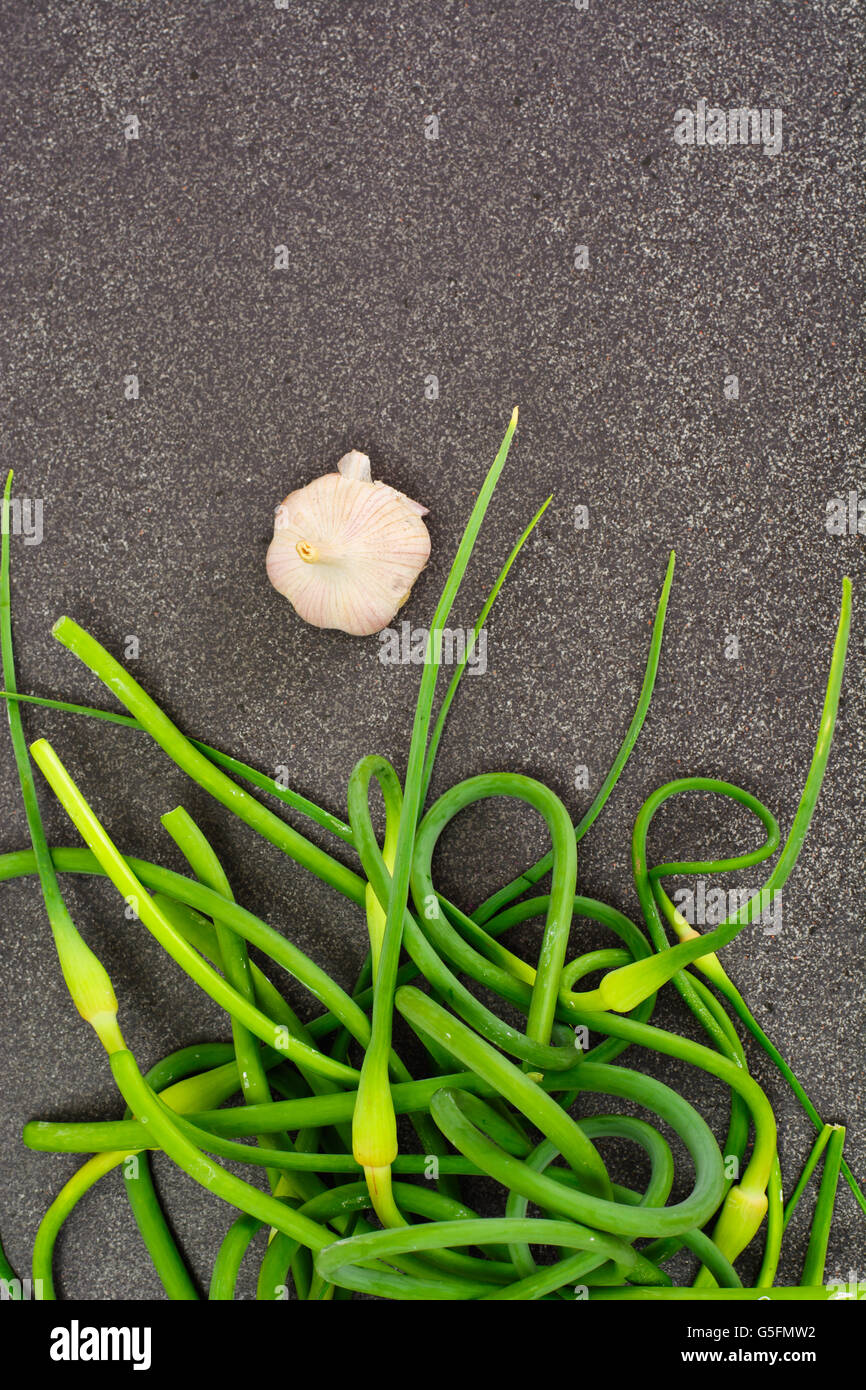 Green Stalks of Garlic Stock Photo - Alamy