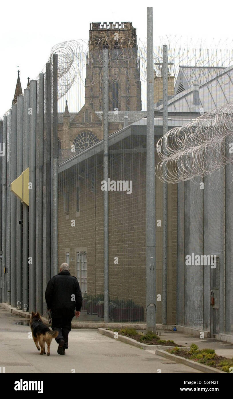 Inside the grounds of Durham Prison, with Durham Cathedral standing on ...