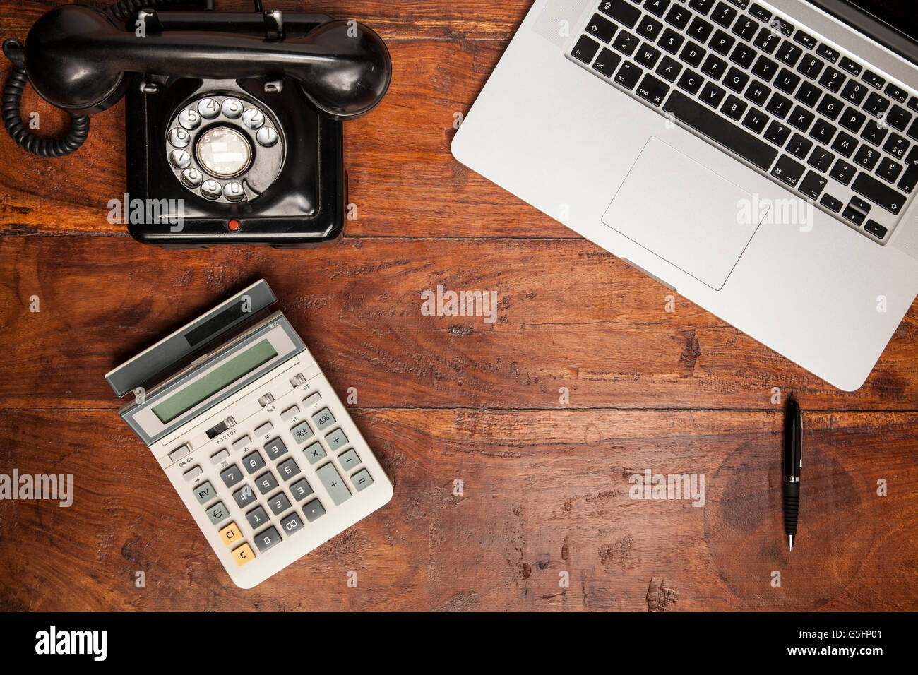 office desk, calculator and phone Stock Photo - Alamy