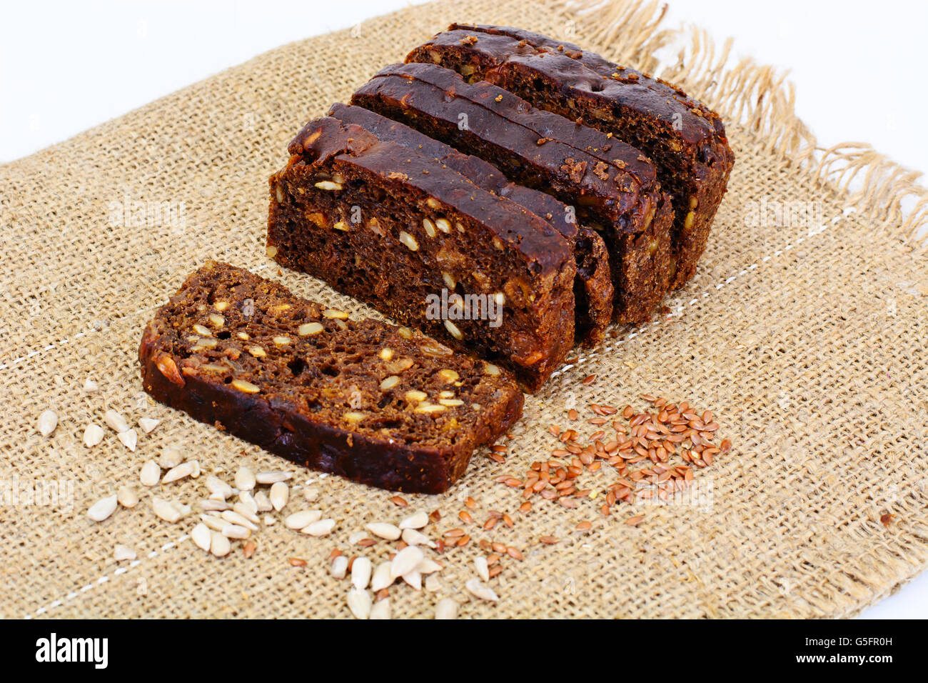 Rye bread with sunflower seeds, sesame seeds, raisins and other Stock ...