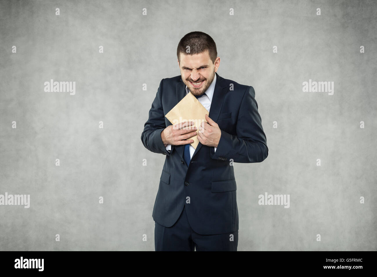 Funny businessman take a bribe Stock Photo - Alamy