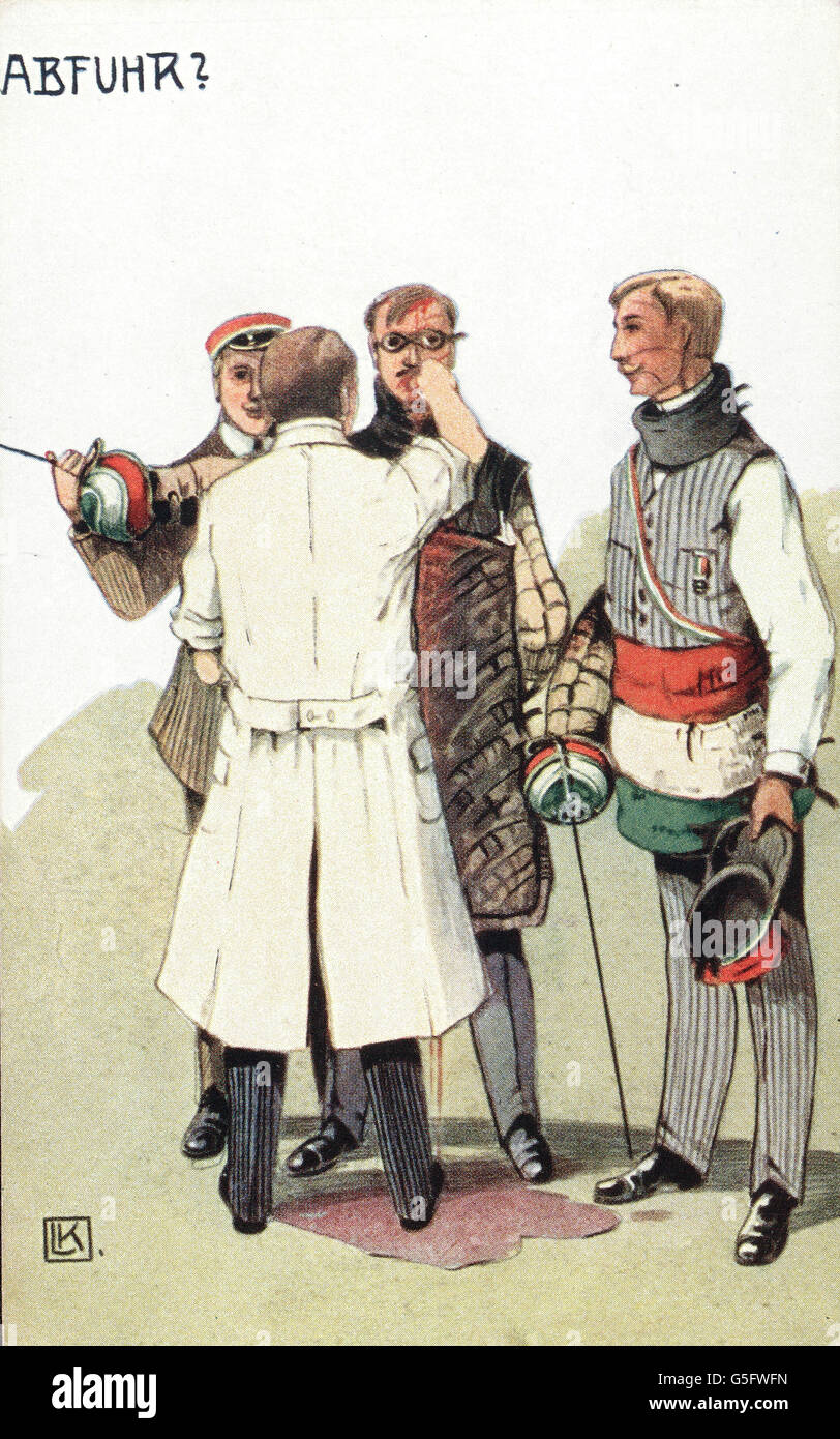 pedagogy, students, members of a students' corps during duel, picture ...