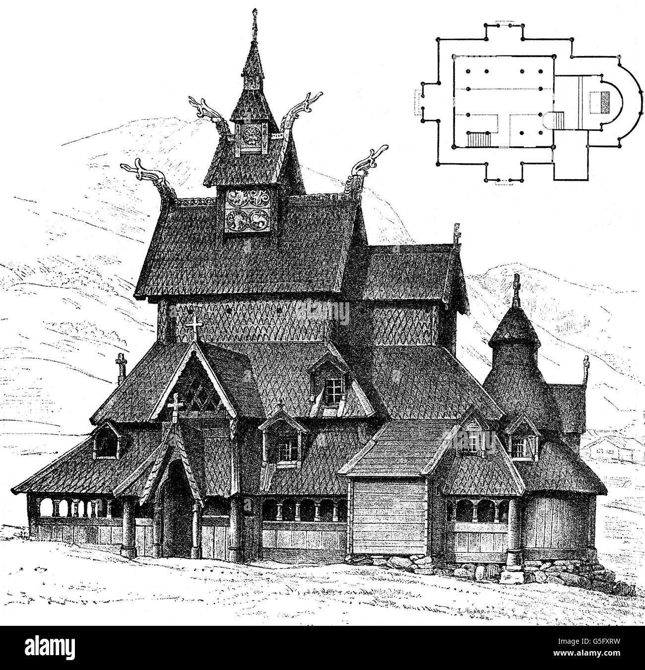 geography / travel, Norway, churches, Borgund (built: 12th century ...