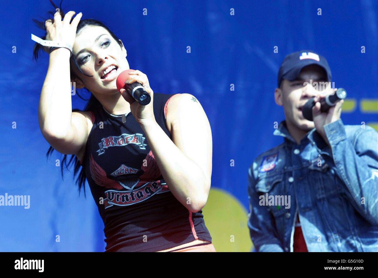 Kym Marsh (left) and Danny Foster from pop group Hear'Say perform ...