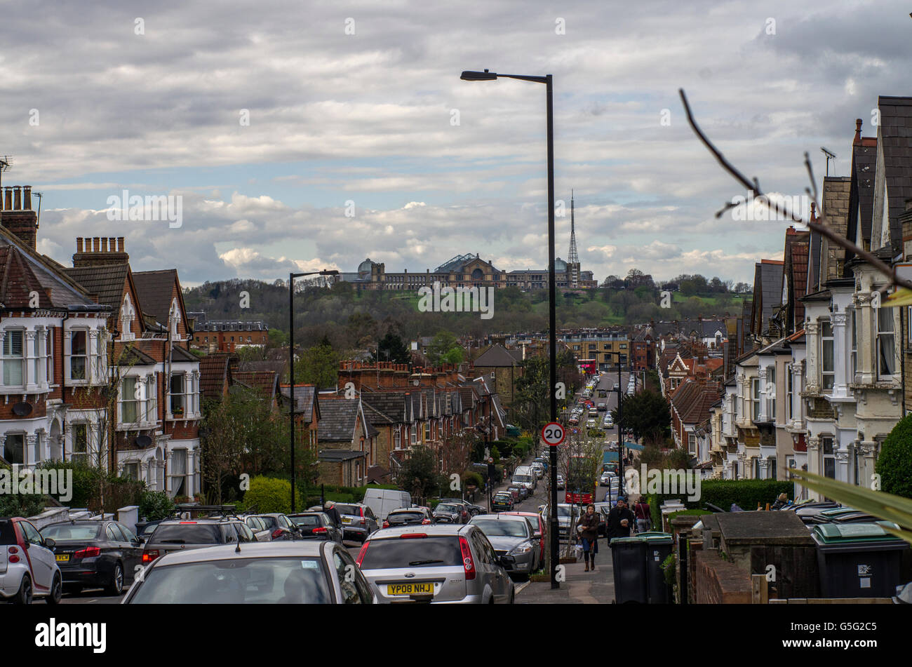 View of Alexandra Palace from Ferme Park Road, Crouch Hill on a bright ...