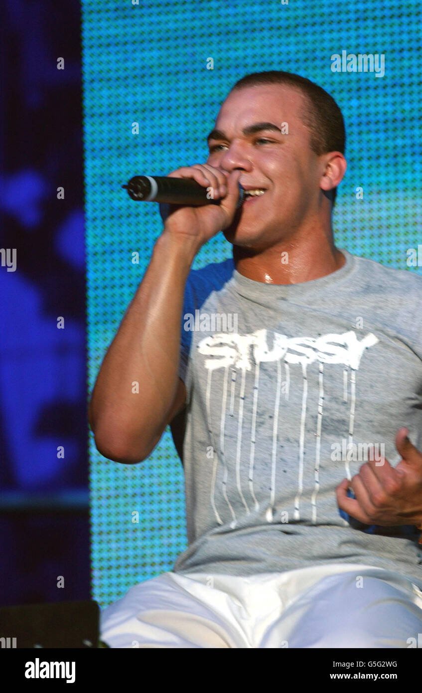 Danny from pop group Hear'Say performing on stage at London's Wembley ...