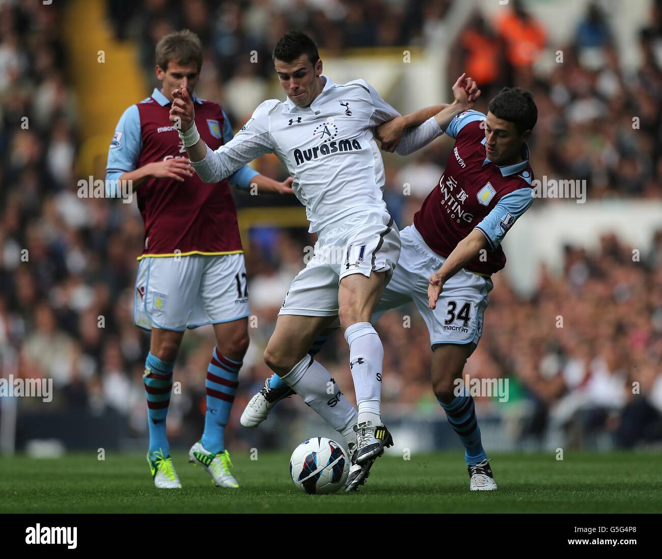 Tottenham Hotspur's Gareth Bale (centre) and Aston Villa's Matthew ...