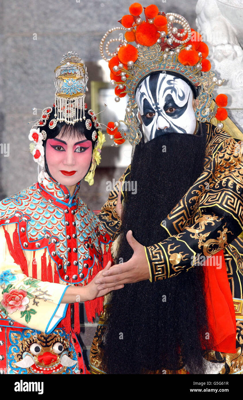 Two members of the world famous Beijing Opera, dressed in full costume ...
