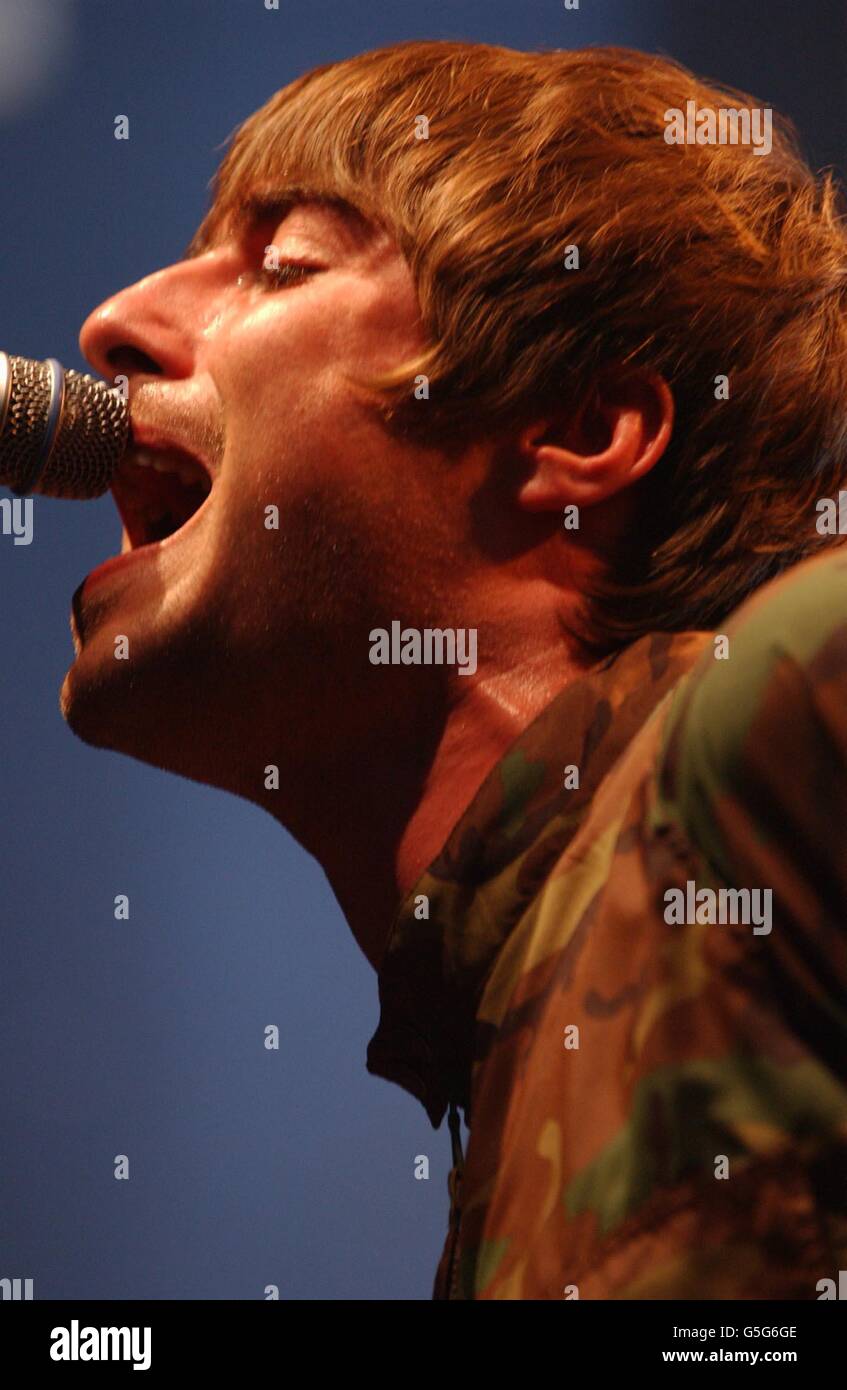 Oasis In Concert. EDITORIAL USE ONLY: Oasis singer Liam Gallagher ...